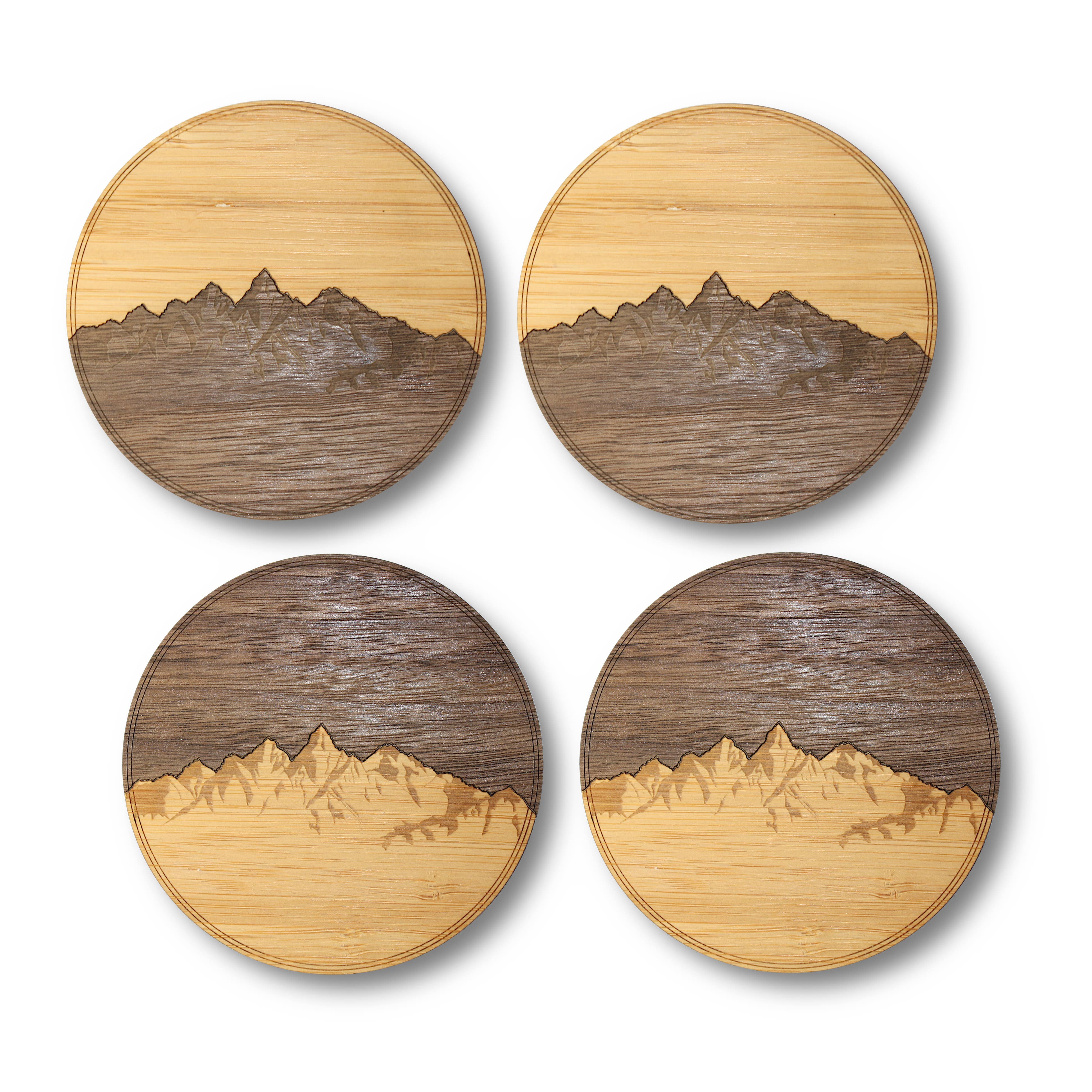 Wood Coasters (Sawtooth Mountains in Black Walnut & Bamboo) – Mountain ...